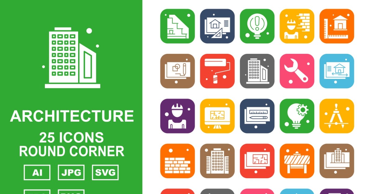 25 Premium Architecture Round Corner Pack Icon Set