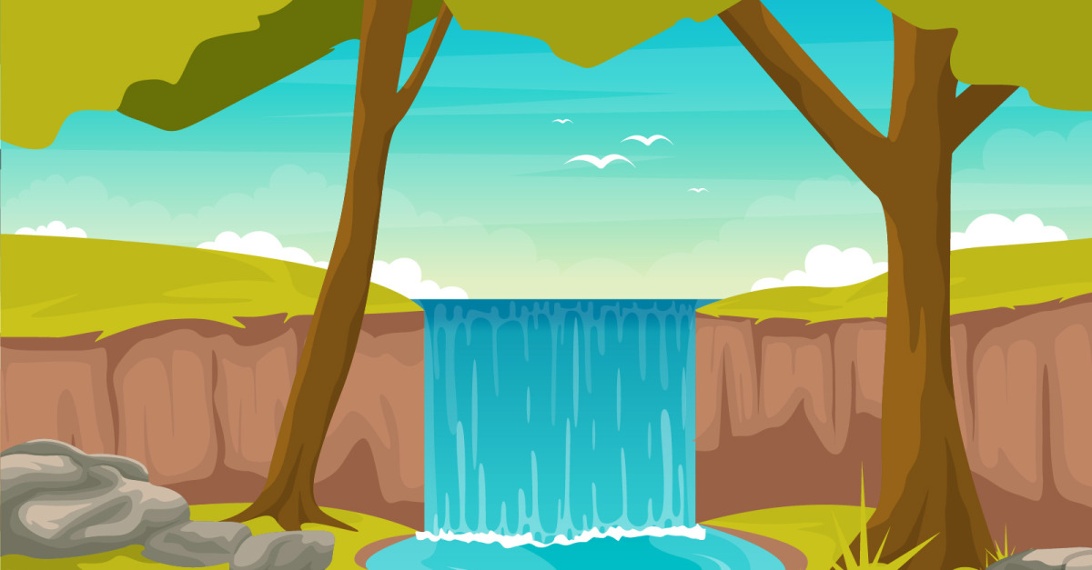 River Waterfall Landscape - Illustration - TemplateMonster