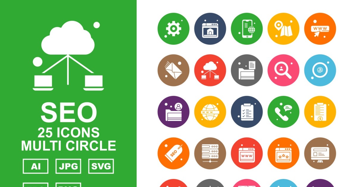 25 Premium SEO Multi Circle Icon Pack Set - TemplateMonster