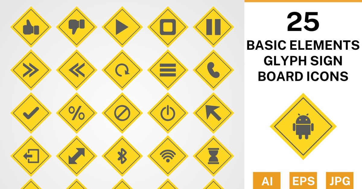 25 Basic Elements Glyph Sign Board Icon Set - TemplateMonster