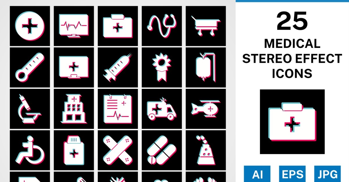 25 Medical Stereo Effect Icon Set #125449 - TemplateMonster