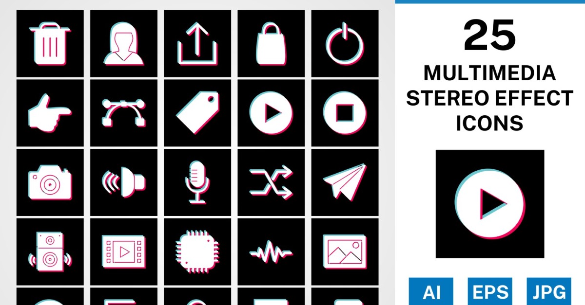 25 Multimedia Stereo Effect Icon Set - TemplateMonster