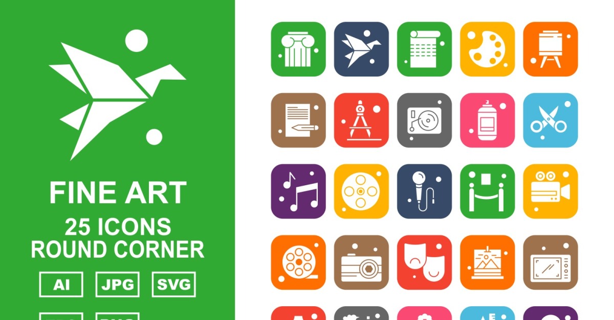 25 Premium Fine Arts Round Corner Icon Pack Set