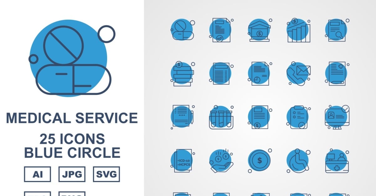 25 Premium Medical Service Blue Circle Icon Pack Set
