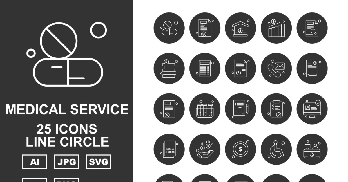 25 Premium Medical Service Line Circle Icon Pack Set
