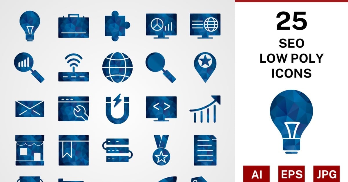 25 Seo Low poly conjunto de iconos #125559 - TemplateMonster