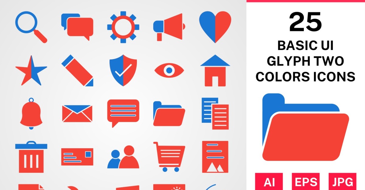 25 Basic ui Glyph Two Colors Icon Set - TemplateMonster