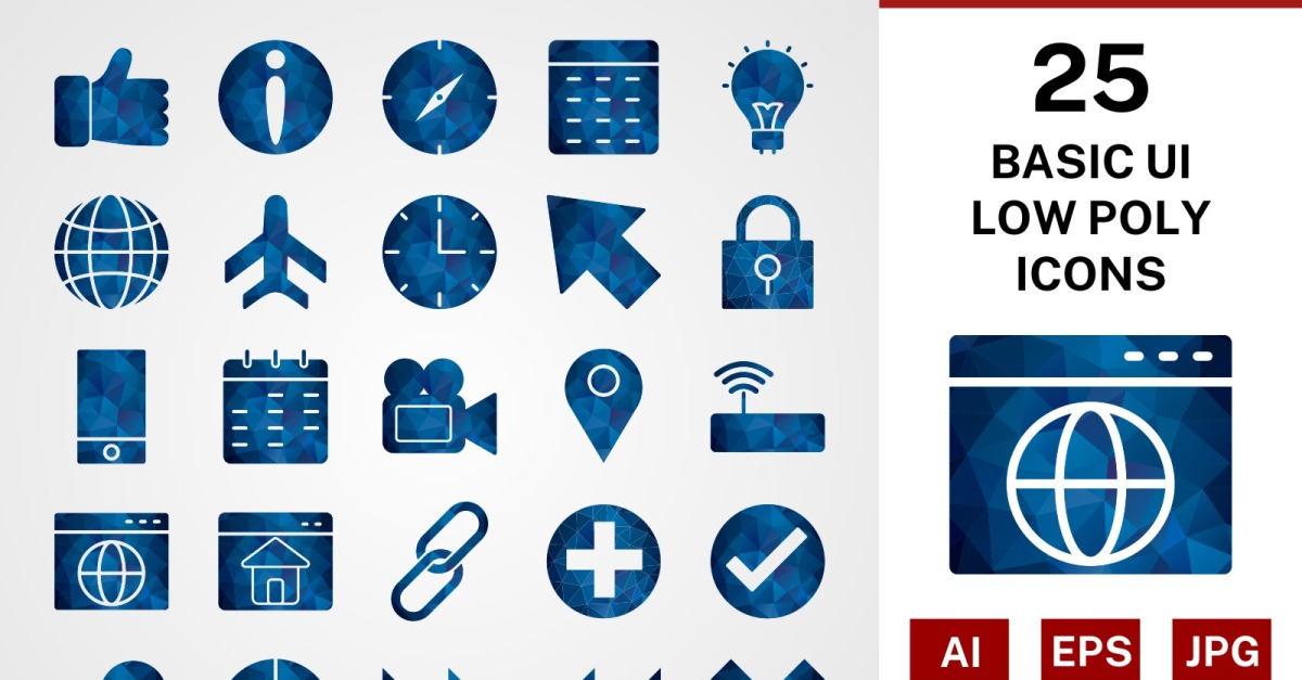25 Basic ui Low poly Icon Set #126088 - TemplateMonster