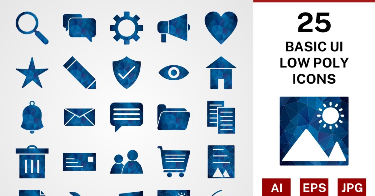 25 Basic ui Low poly Icon Set #126089 - TemplateMonster