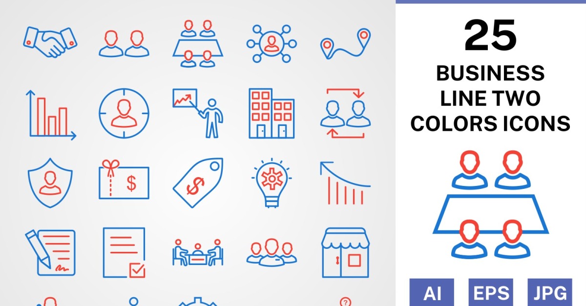25 Business Line Two Colors Icon Set - TemplateMonster