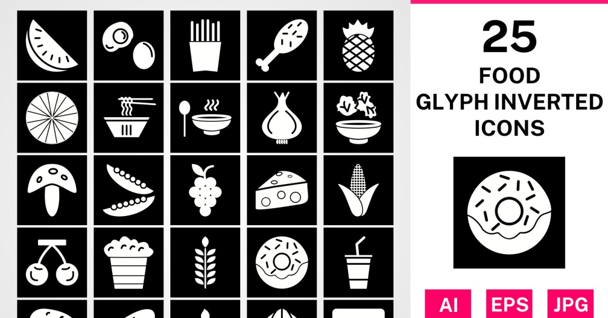 25 Food Glyph Inverted Icon Set #126073 - TemplateMonster