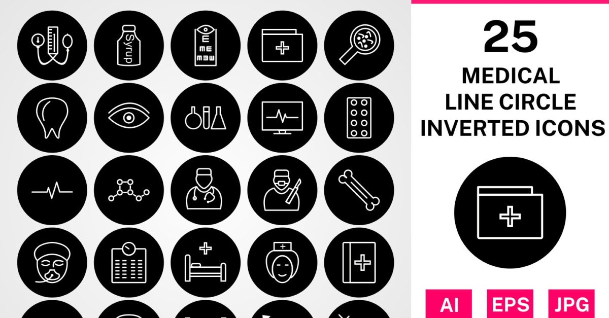 25 Medical Line Circle Inverted Icon Set - TemplateMonster