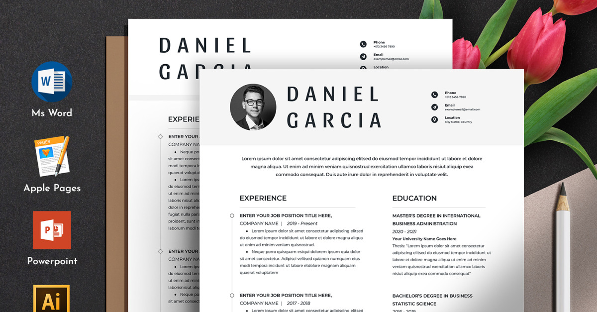 Dan- Clean & Professional Editable Word Apple Pages CV Resume Template