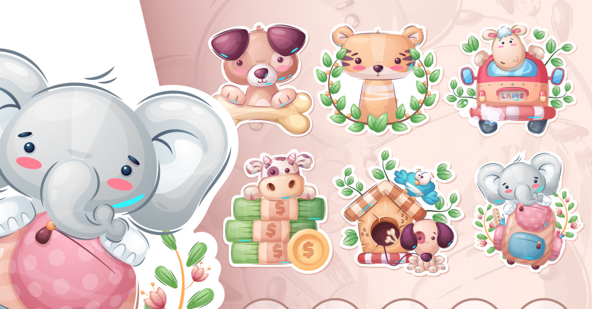 Set Cute Sticker - Seamless Pattern - Illustration