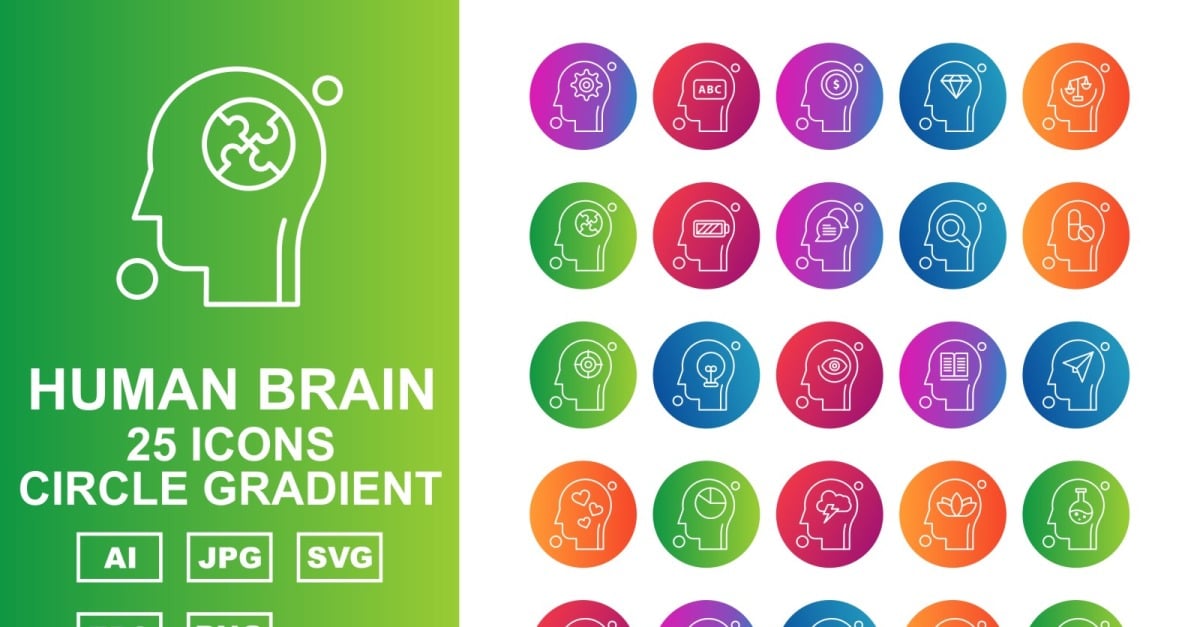 25 Premium Human Brain Circle Gradient Pack Icon Set