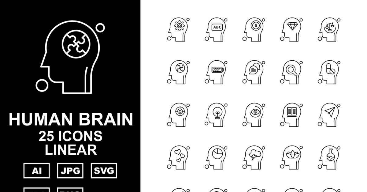 25 Premium Human Brain Linear Icon Set - TemplateMonster