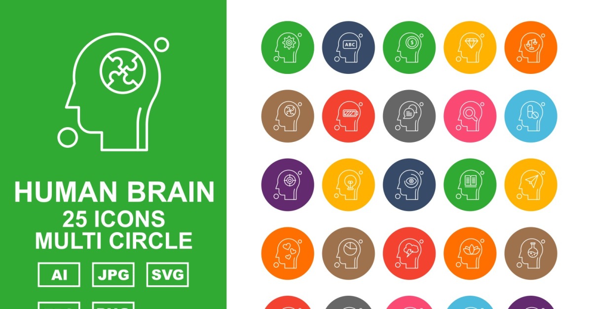 25 Premium Human Brain Multi Circle Icon Set
