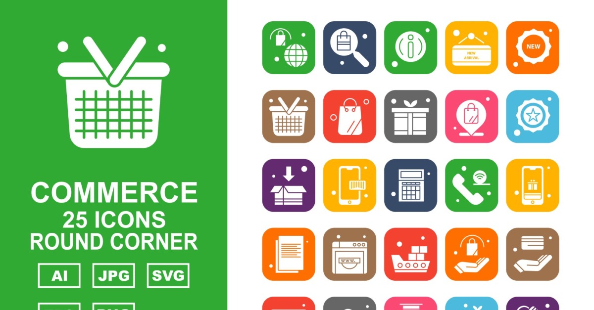25 Premium Shopping And Commerce Round Corner Icon Set