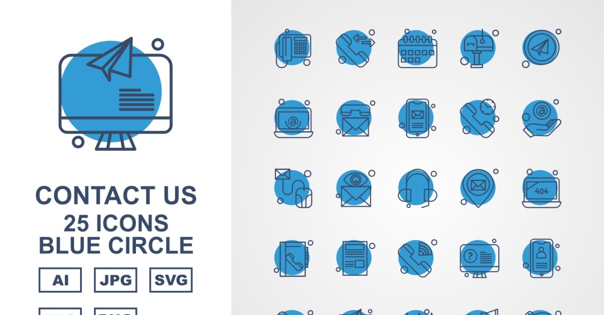 25 Premium Contact Us Blue Circle Icon Set - TemplateMonster