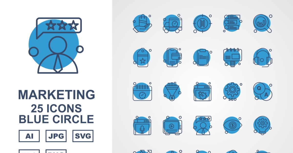 25 Premium Marketing Blue Circle Icon Set - TemplateMonster