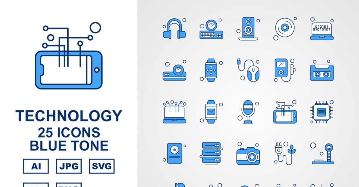 25 Premium Technology Blue Tone Icon Set - TemplateMonster