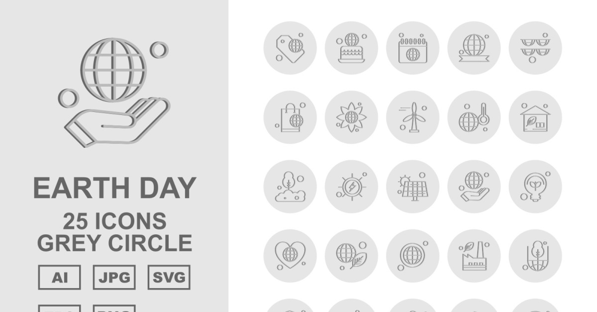 25 Premium Earth Day Grey Circle Icon Set - TemplateMonster