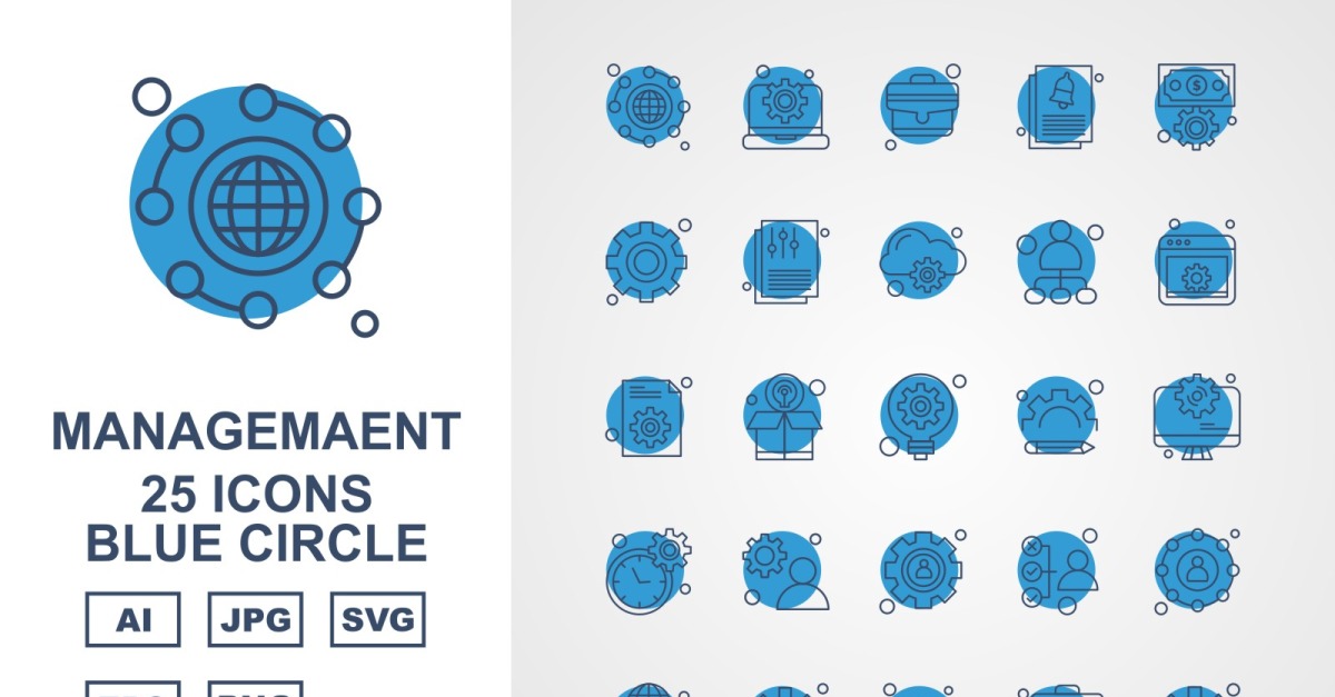 25 Premium Management Blue Circle Icon Set - TemplateMonster