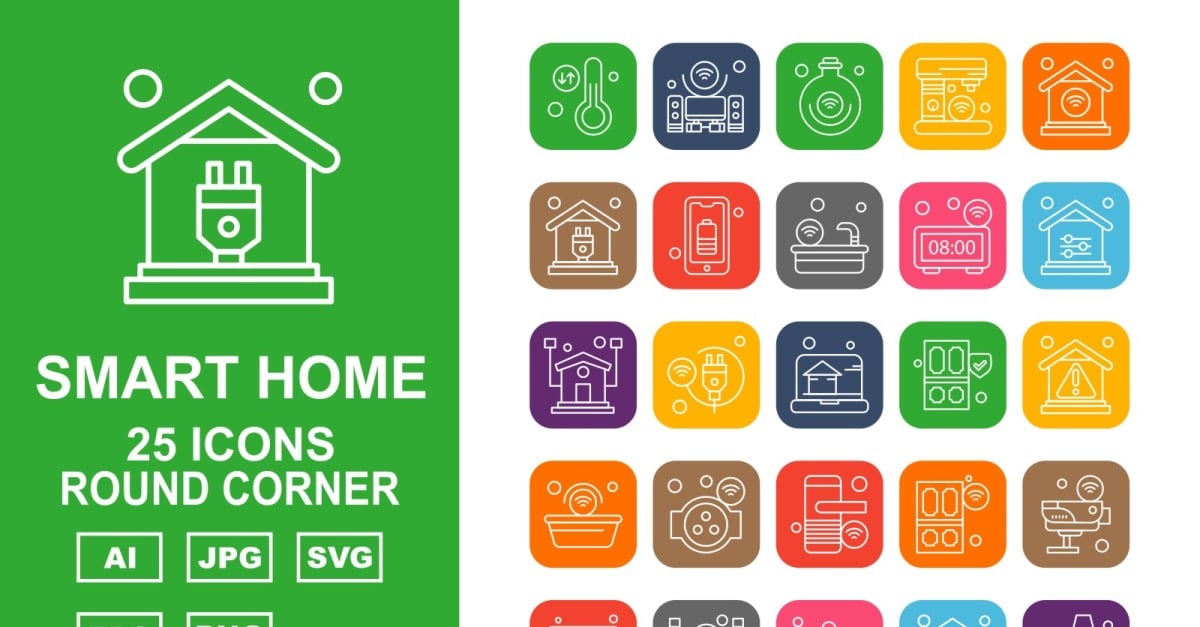 25 Premium Smart Home Round Corner Icon Set - TemplateMonster