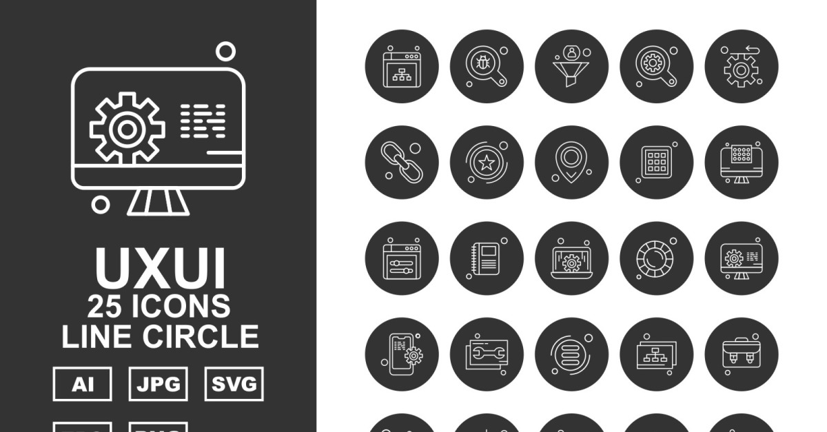 25 Premium UXUI II Line Circle Icon Set - TemplateMonster