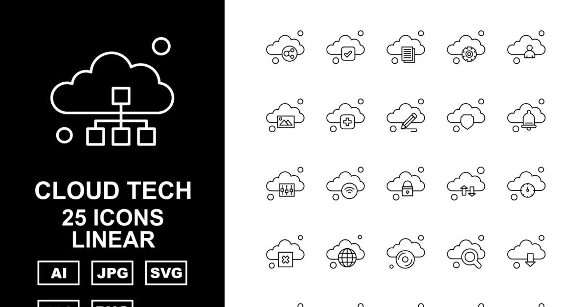 25 Premium Cloud Tech Linear Icon Set - TemplateMonster