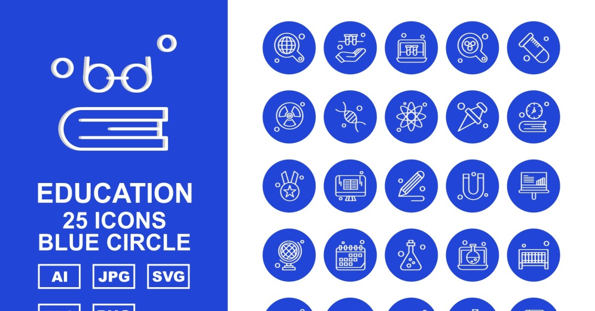 25 Premium Education Blue Circle Icon Set - TemplateMonster