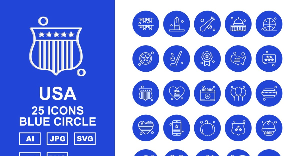 25 Premium USA Blue Circle Icon Set #136799 - TemplateMonster