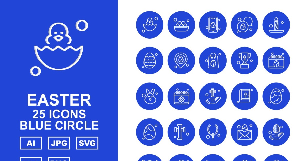 25 Premium Easter Blue Circle Icon Set - TemplateMonster