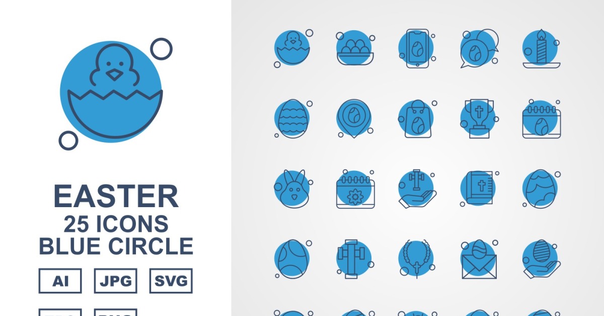 25 Premium Easter Blue Circle Icon Set - TemplateMonster
