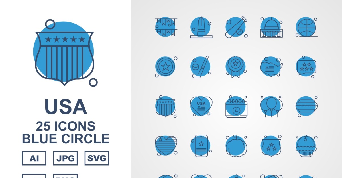 25 Premium USA Blue Circle Icon Set #136811 - TemplateMonster