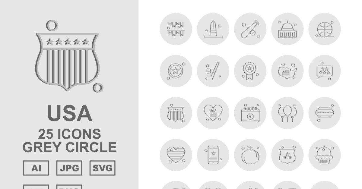 25 Premium USA Grey Circle Icon Set #136800 - TemplateMonster
