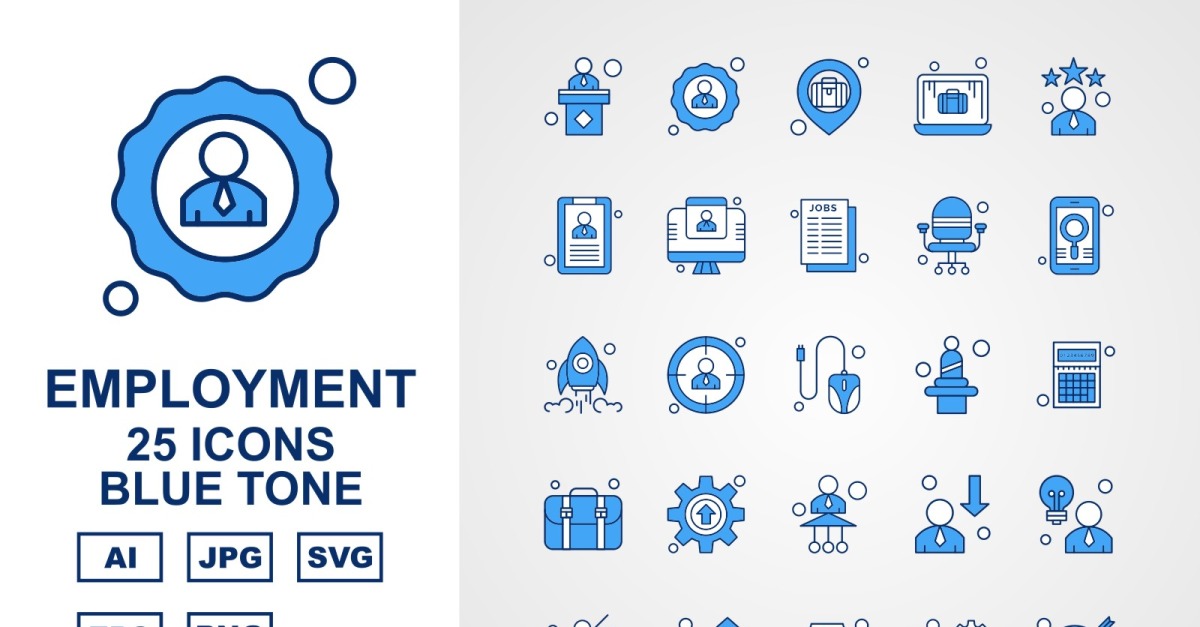 25 Premium Employment Blue Tone Icon Set - TemplateMonster