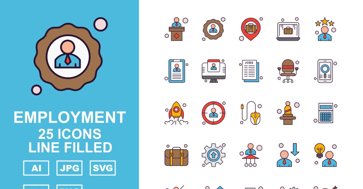 25 Premium Employment Line Filled Icon Set - TemplateMonster