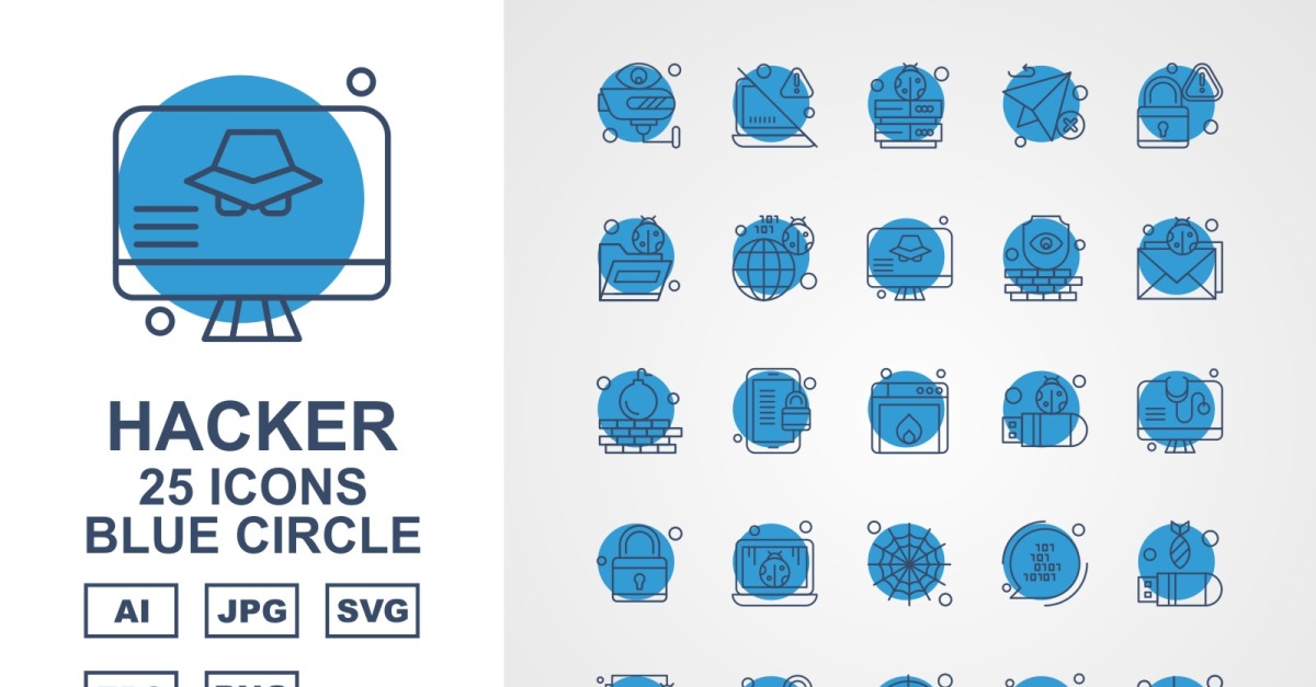 25 Premium Hacker Blue Circle Icon Set - TemplateMonster