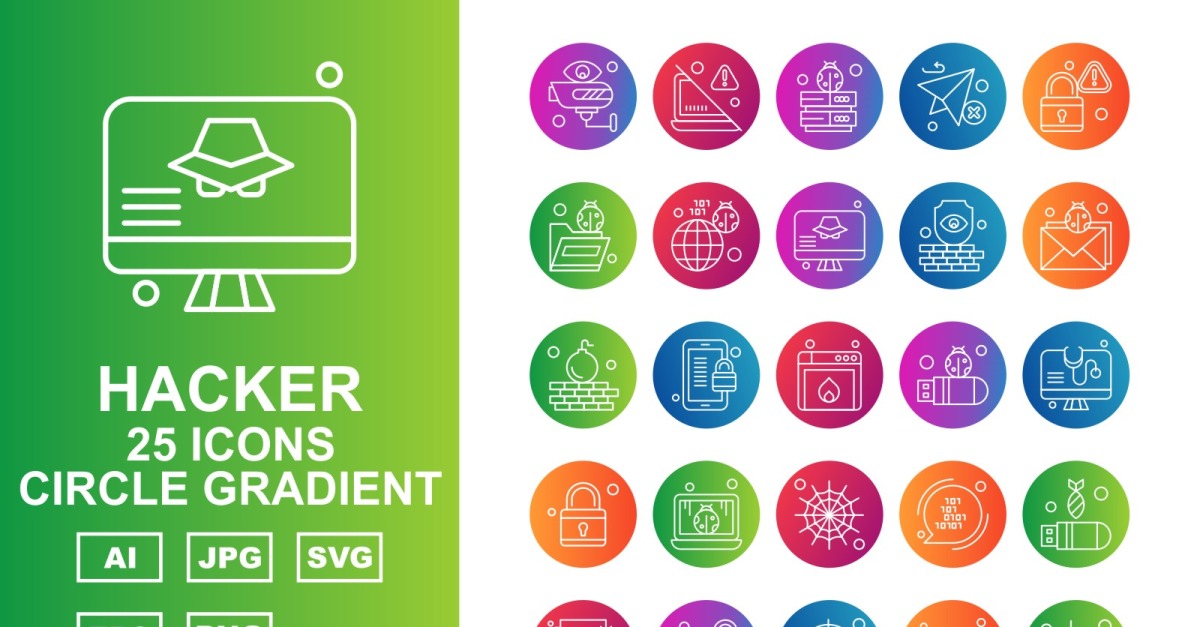 25 Premium Hacker Circle Gradient Icon Set - TemplateMonster