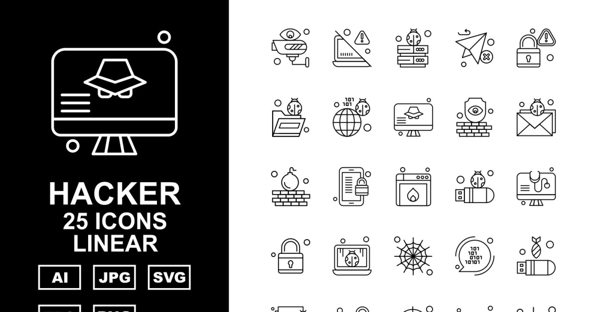 25 Premium Hacker Linear Icon Set #137026 - TemplateMonster