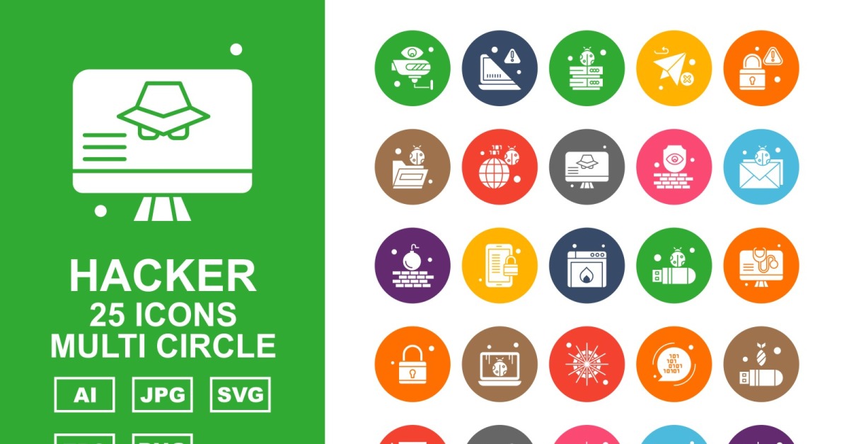25 Premium Hacker Multi Circle Icon Set - TemplateMonster
