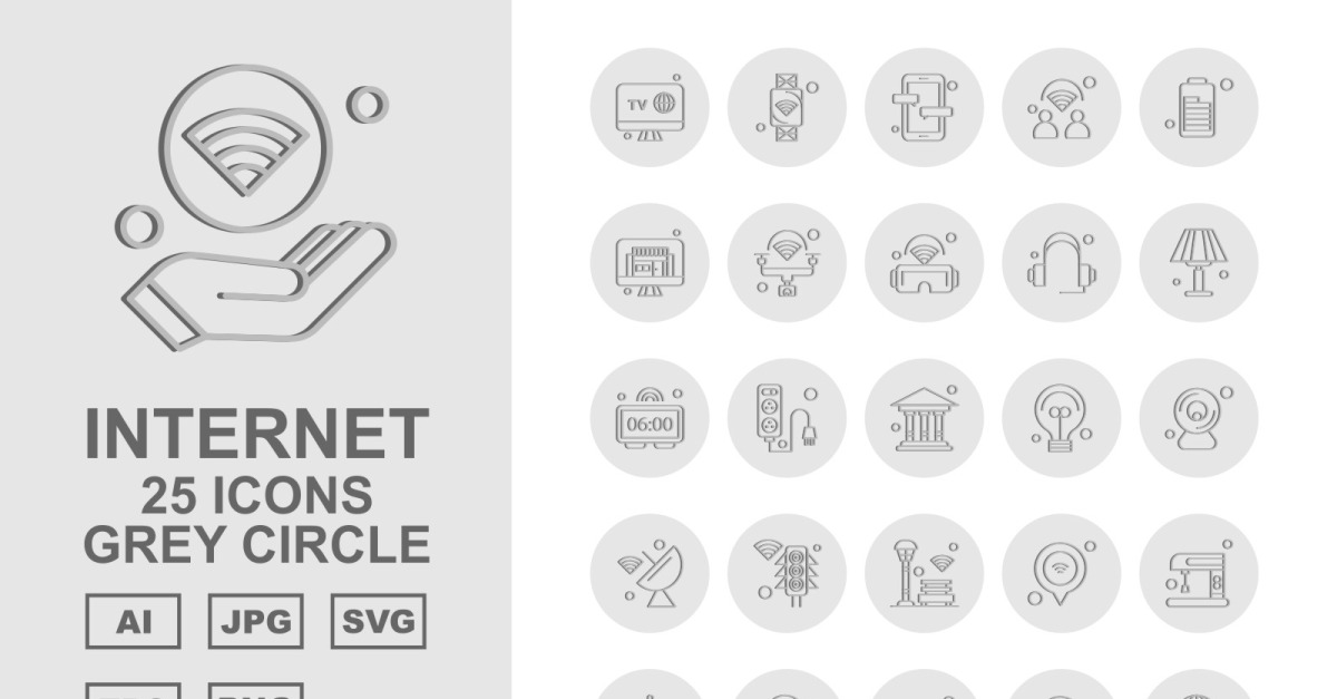 25 Premium Internet II Grey Circle Icon Set - TemplateMonster