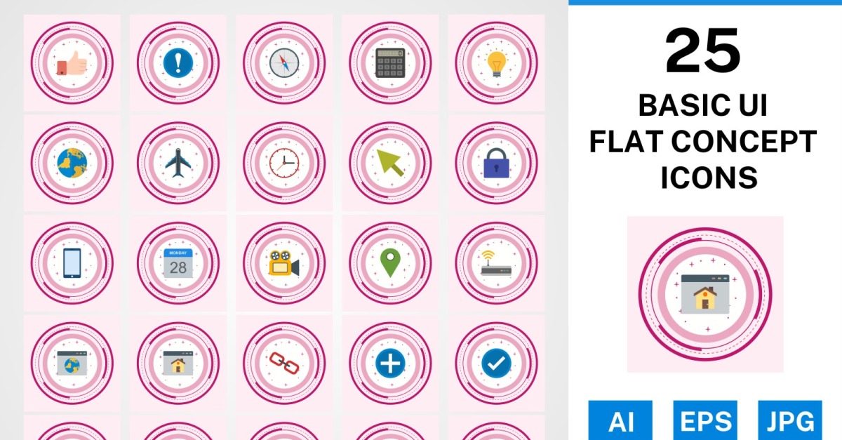 25 Basic ui Flat Concept Icon Set #143466 - TemplateMonster