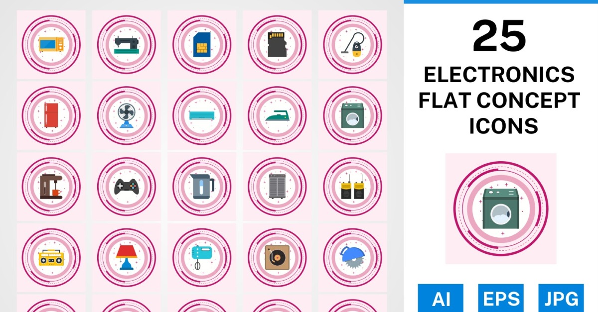 25 Electronic Devices Flat Concept Icon Set - TemplateMonster