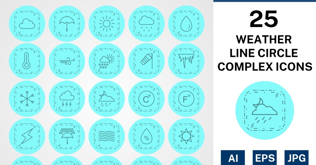 25 Weather Line Circle Complex Icon Set - TemplateMonster