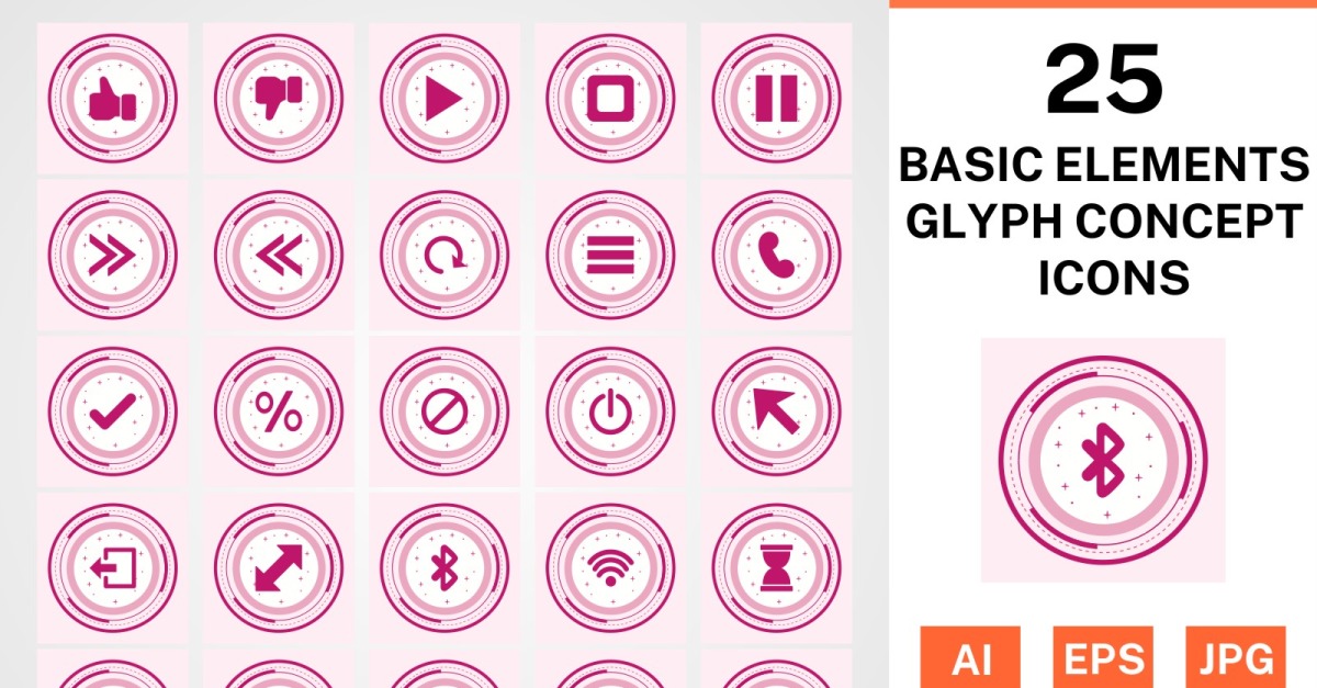 25 Basic Elements Glyph Concept Icon Set - TemplateMonster