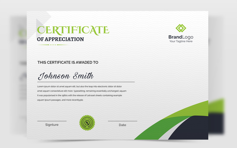 Green Achievement Certificate Template - TemplateMonster