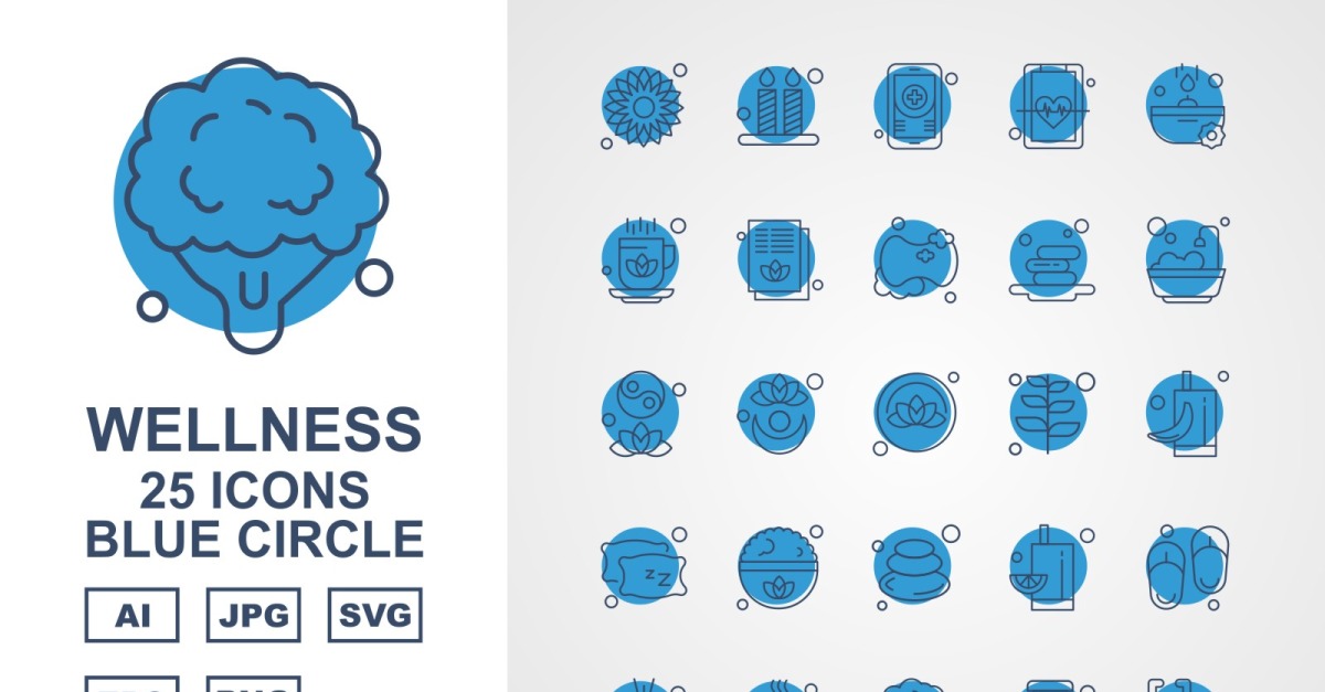 25 Premium Wellness Blue Circle Icon Set - TemplateMonster