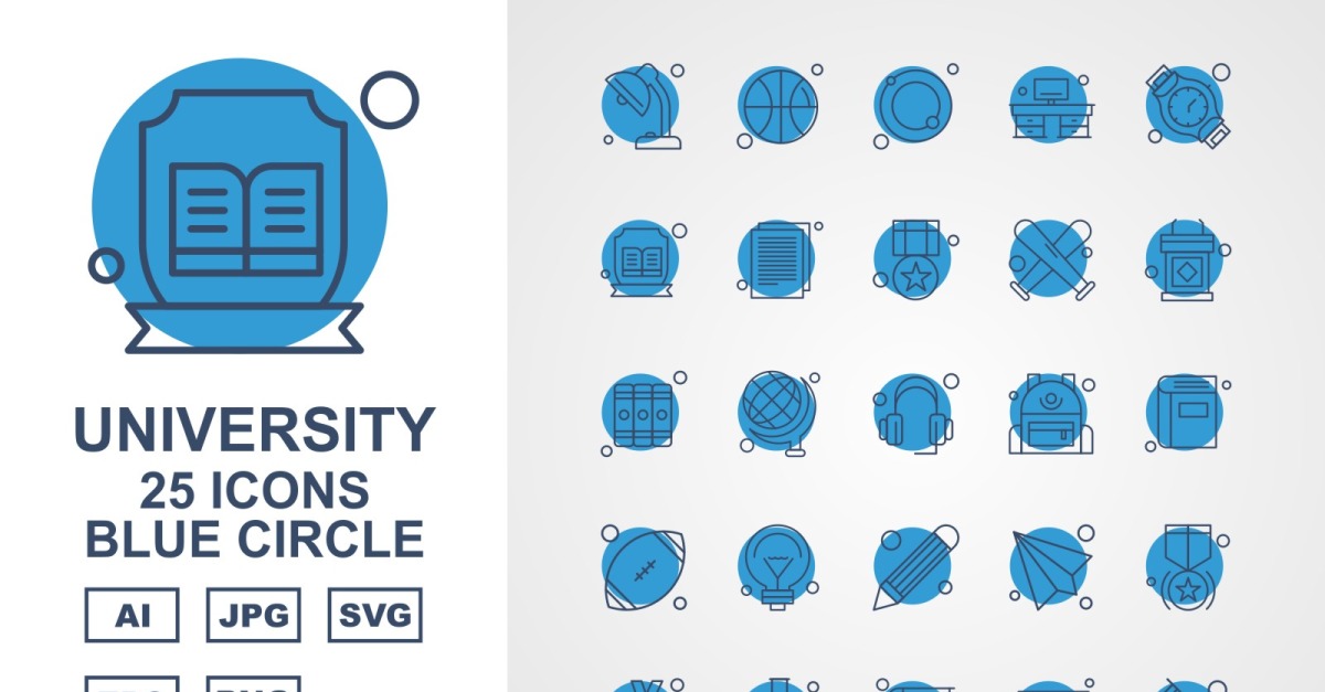 25 Premium University Blue Circle Icon Set - TemplateMonster